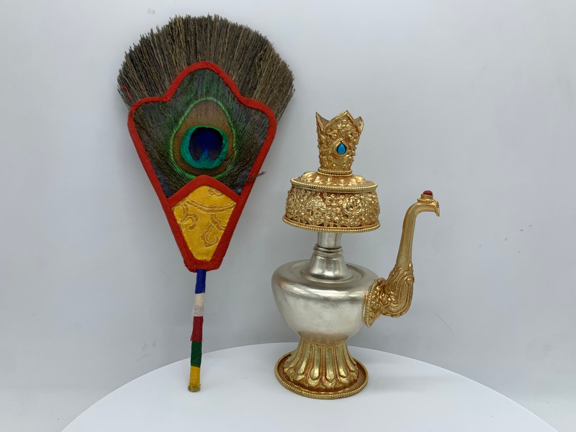 Gold Plated Ritual Vase. Tashi Taggye Bumpa.decorated With 8 Auspicious ...