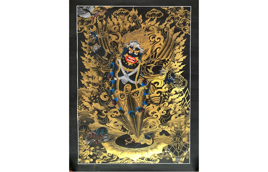 Black and Gold Guru Drag Mar Thangka. Guru Dragphur. Wrathful Guru ...