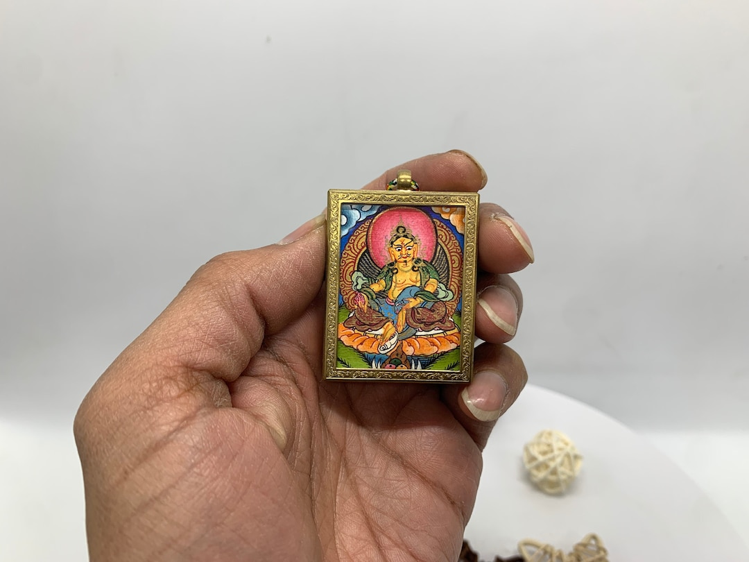 Dzambhala Mini Thangka Pendant. God of Wealth. Yellow Jambhala. Kuber ...