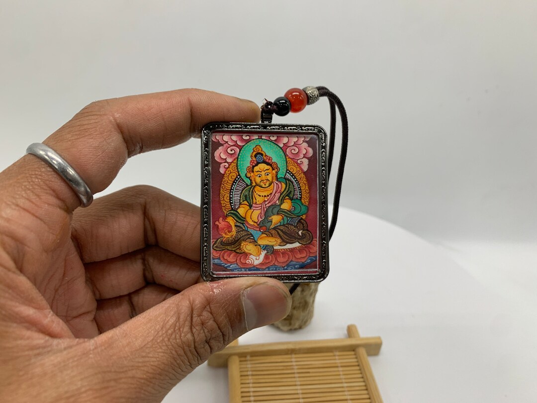 Red Theme Mini Dzambhala Thangka Pendant. Hand Painted Mini Jambhala ...