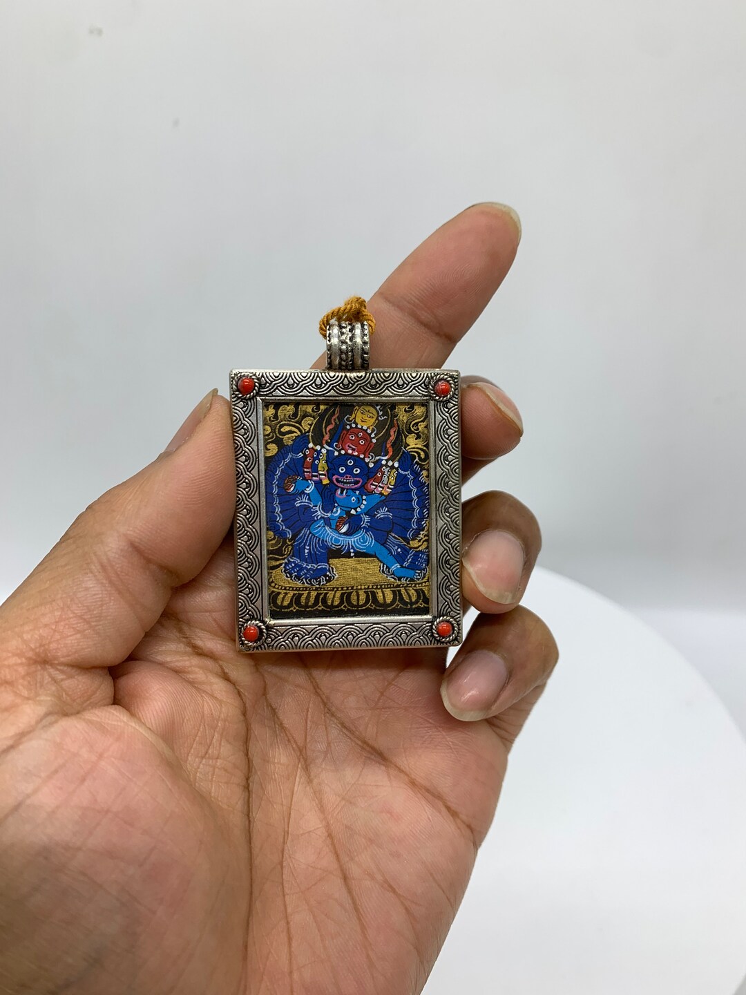 24k Gold Yamantaka Mini Thangka Pendant. Thangka Pendant. Hand Painted ...
