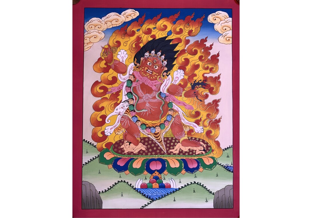 Rare Guru Dagpo Thangka Painting. Guru Rinpoche With Scorpion ...