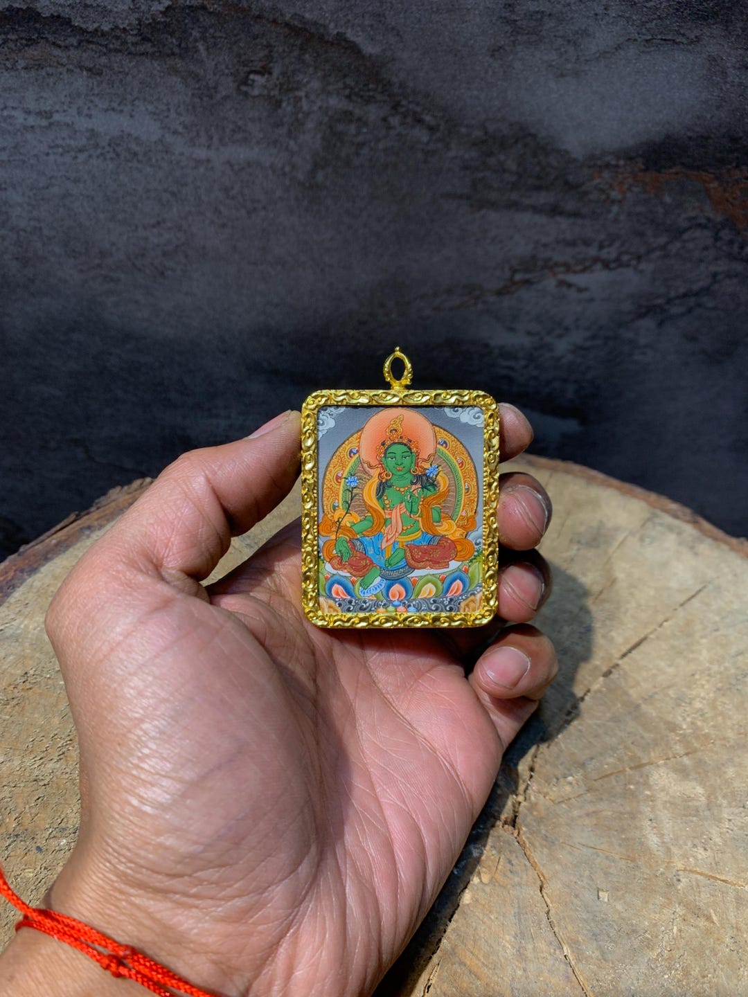 Master Piece Green Tara Mini Thangka Pendant. 24k Gold Painted Detail ...
