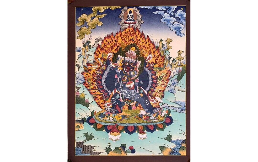 Fine Quality Colorful Yamantaka Thangka. Wrathful Form of Arya ...
