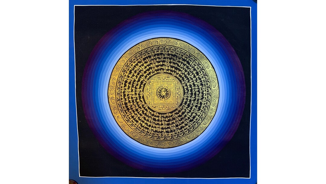 Mantra Mandala. Om Mandala. Blue Rainbow Mandala. Tibetan Calligraphy ...