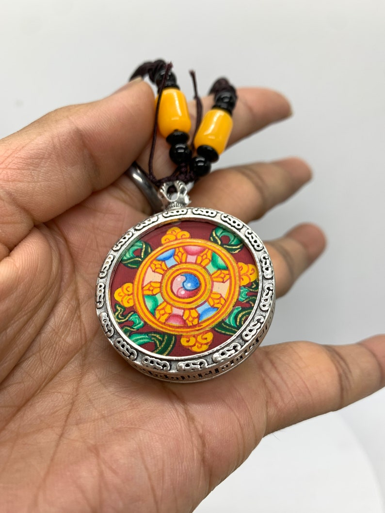 The Golden Dharmachakra Pendant Thangka. Hand Painted Mini Thangka ...
