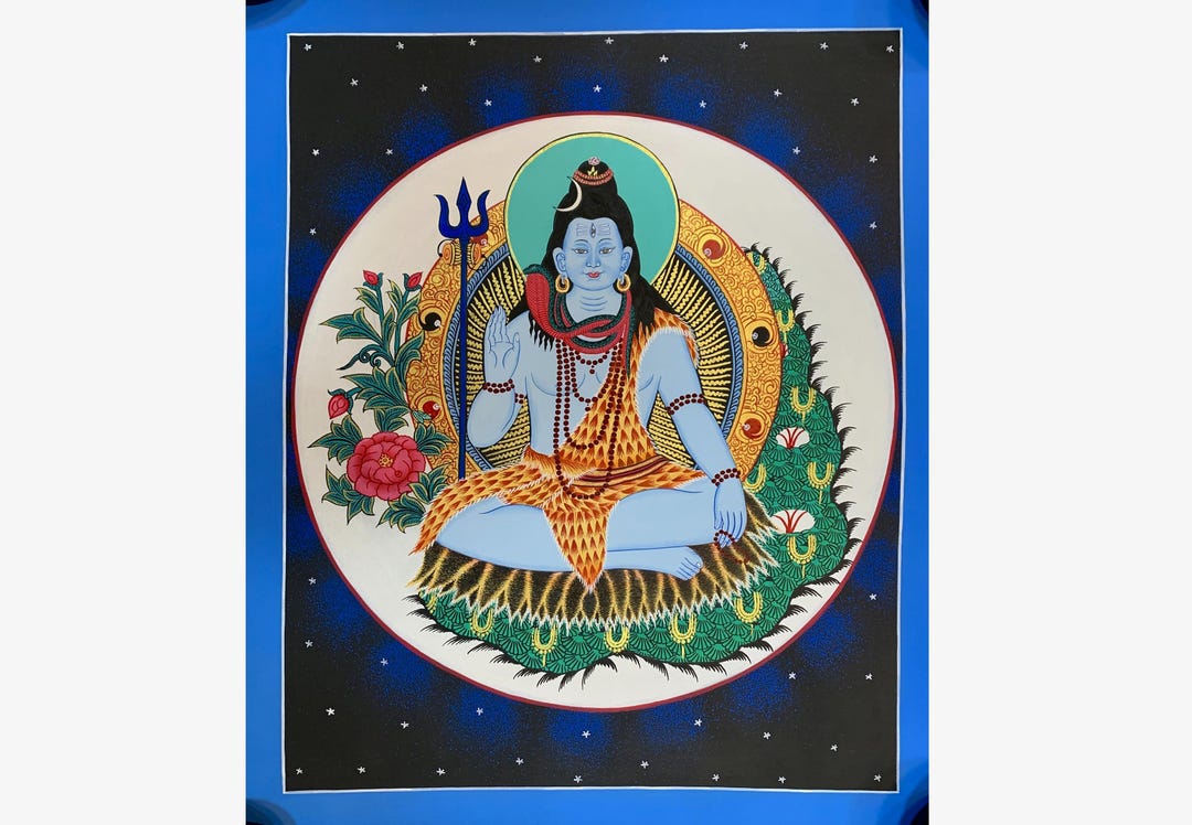 Hindu Deity Mahadev Painting. Hand Painted Shiva Painting With Trident ...