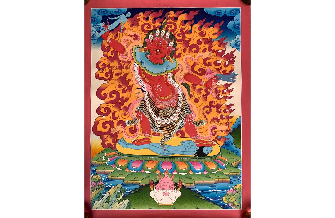 Colorful Red Ekajati Thangka. Fine Quality Tibetan Thangka. One Eye and ...