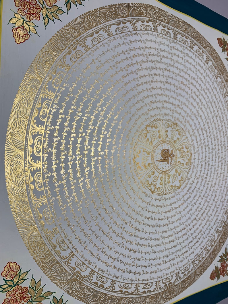 Mantra Mandala Thangka Painting. Hand Painted Original White Theme ...