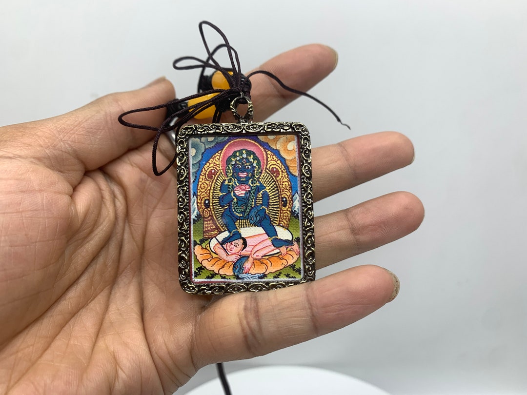 Mini Black Dzambhala Thangka Pendant. Hand Painted Thangka Painting ...
