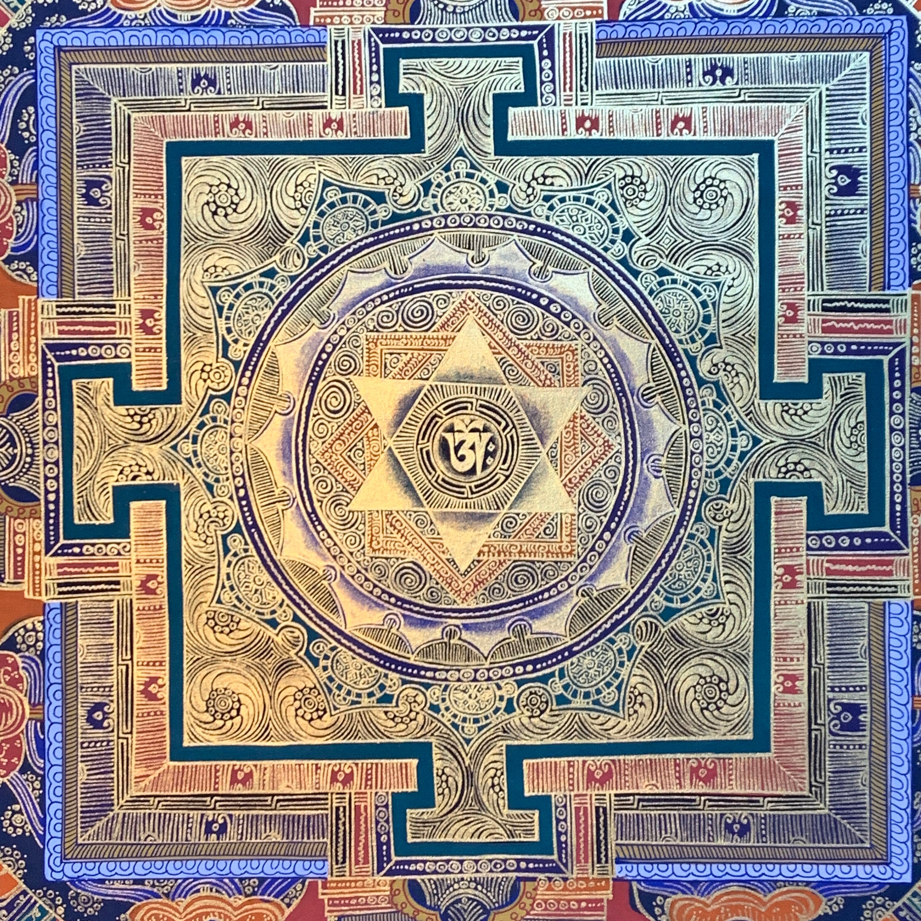 Colorful Mandala With Blue Background. Hand Painted Fine Quality ...