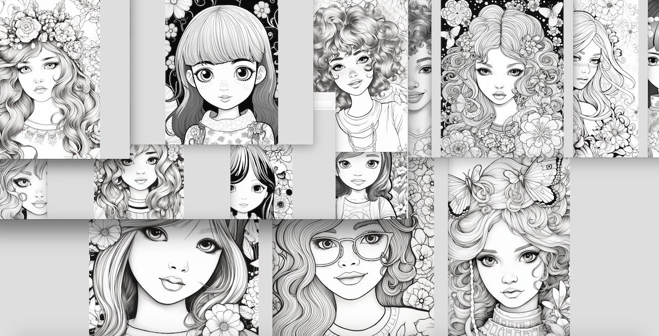 Digital Download, 202 Coloring Pages Girls Floral Girls Coloring Book ...
