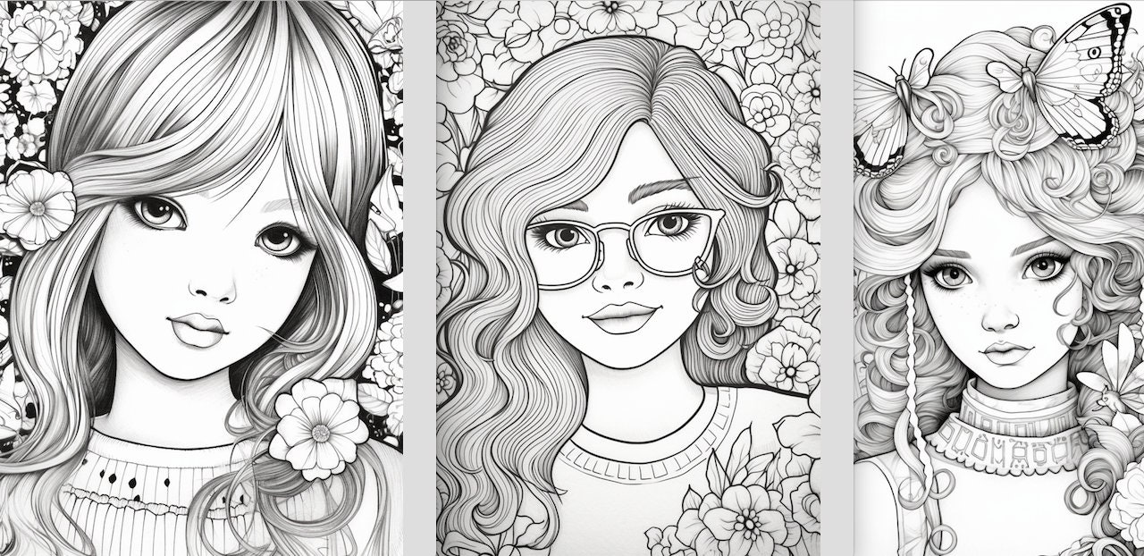 Digital Download, 202 Coloring Pages Girls Floral Girls Coloring Book ...