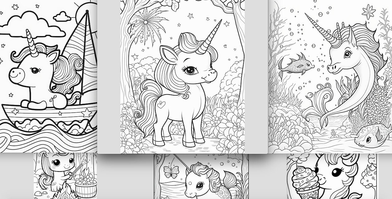 10+6 Unicorn Coloring Page and Paper Pattern Ready to Print Digital ...