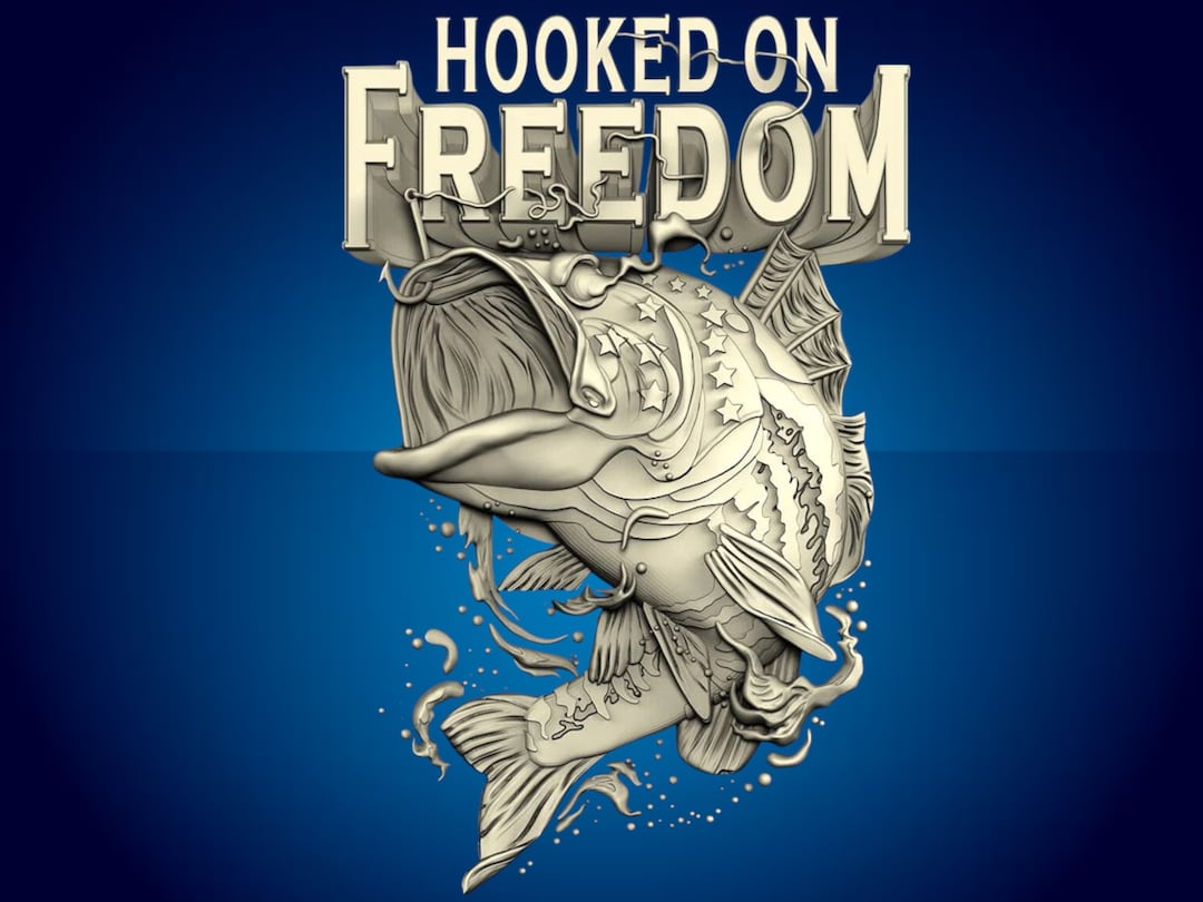 Fish,bass,hooked on Freedom 3D CNC Router Files, 3d Stl File, Vectric ...