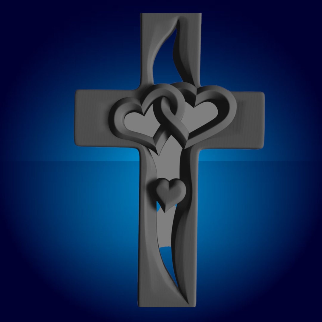 Hearts Cross 3D STL Model: CNC Router Files (digital File) - Etsy