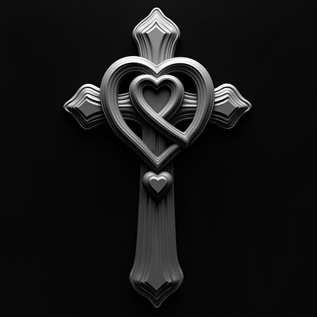 Hearts Cross 3D STL Model (digital File) - Etsy