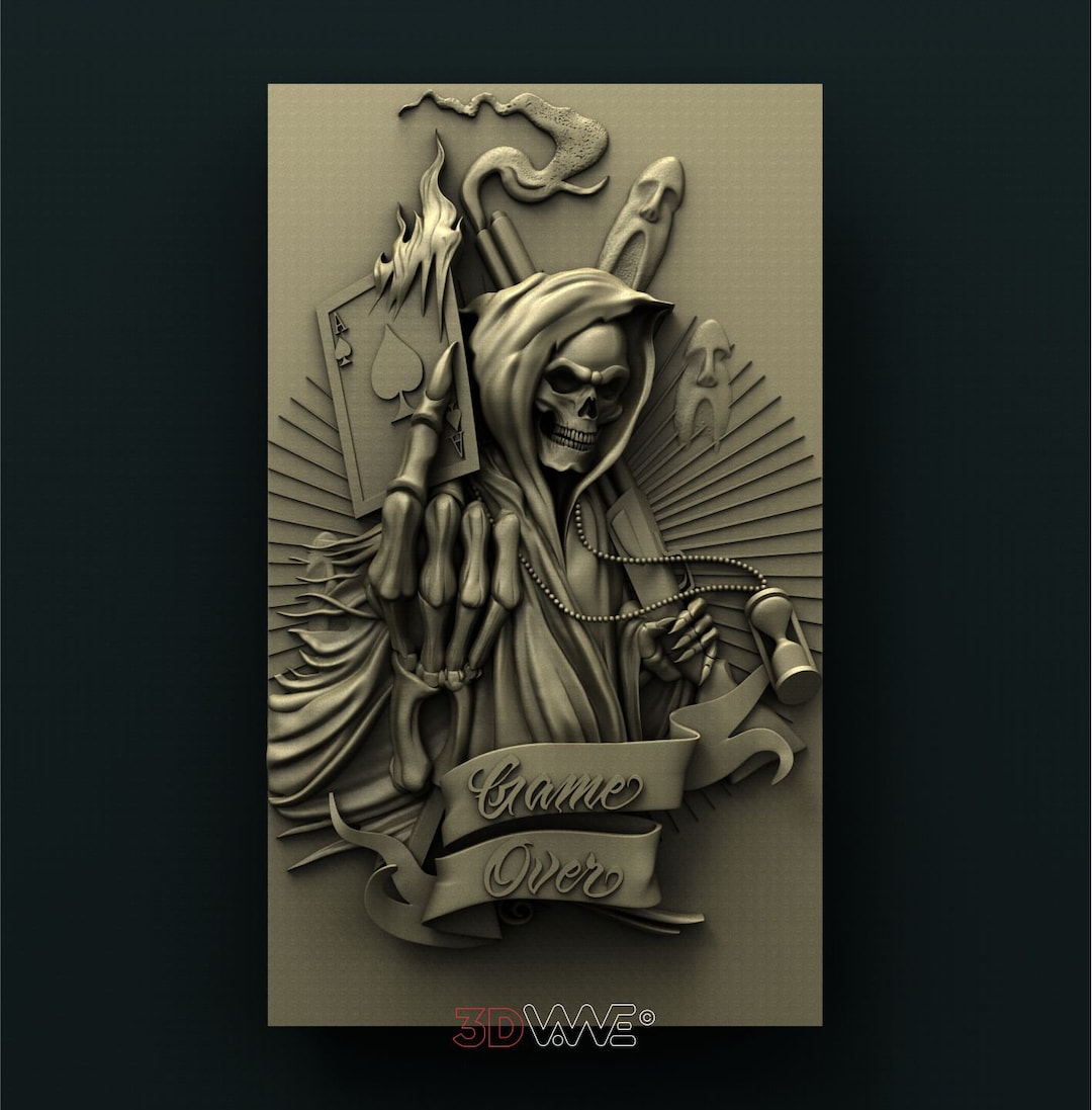 Skull,poker,gambler,game Over,3d CNC Router Files, 3d Stl File, Vectric,aspire,easel, Cnc Cut ...