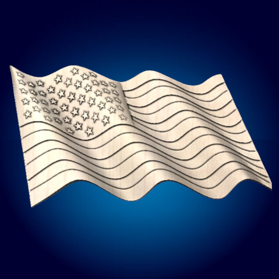 Wavy American Flag 3D STL File: CNC Router, Wall Decor (digital File ...