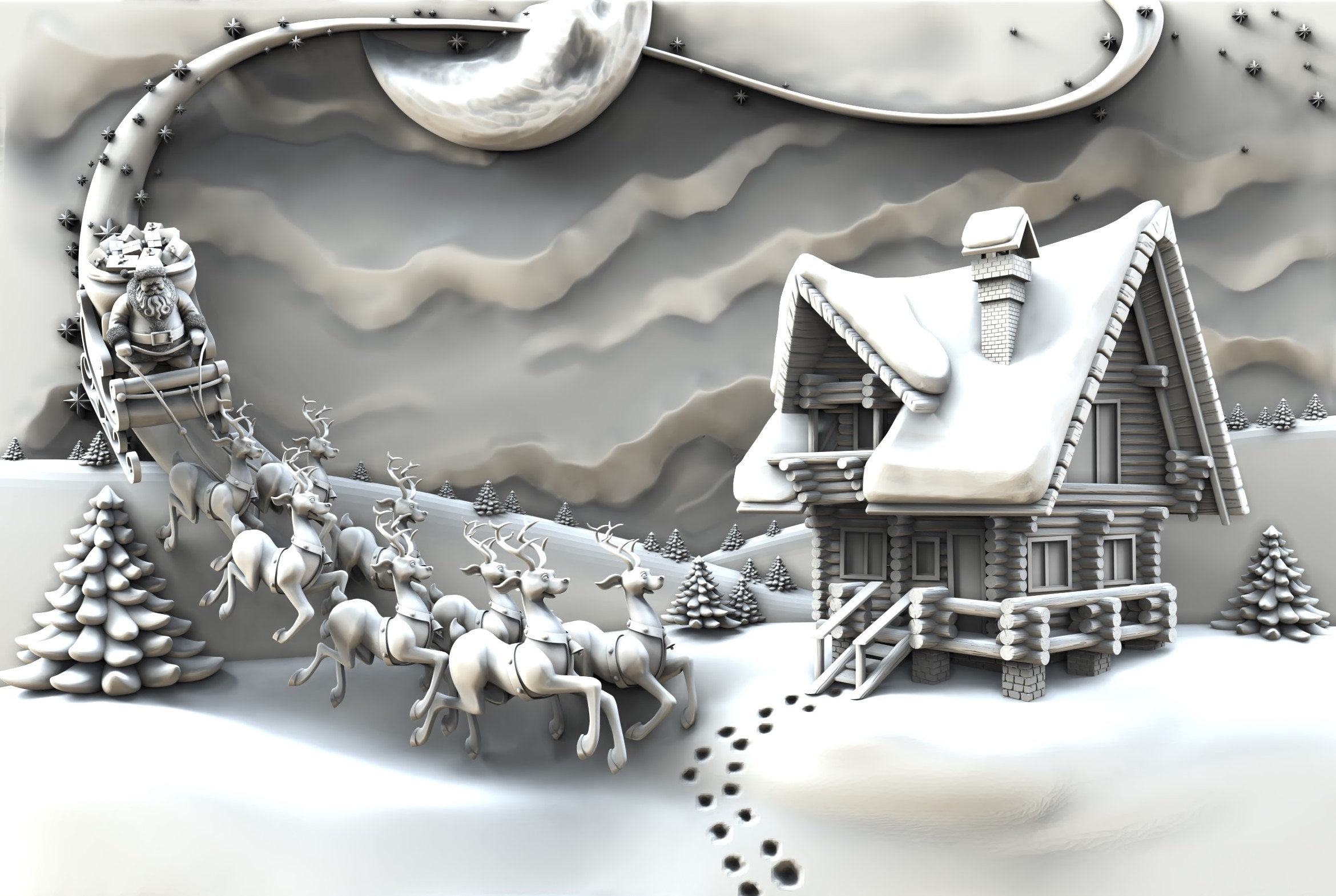 Santa With Sleighchristmas 3d Stl File Vectricaspire - Etsy Canada