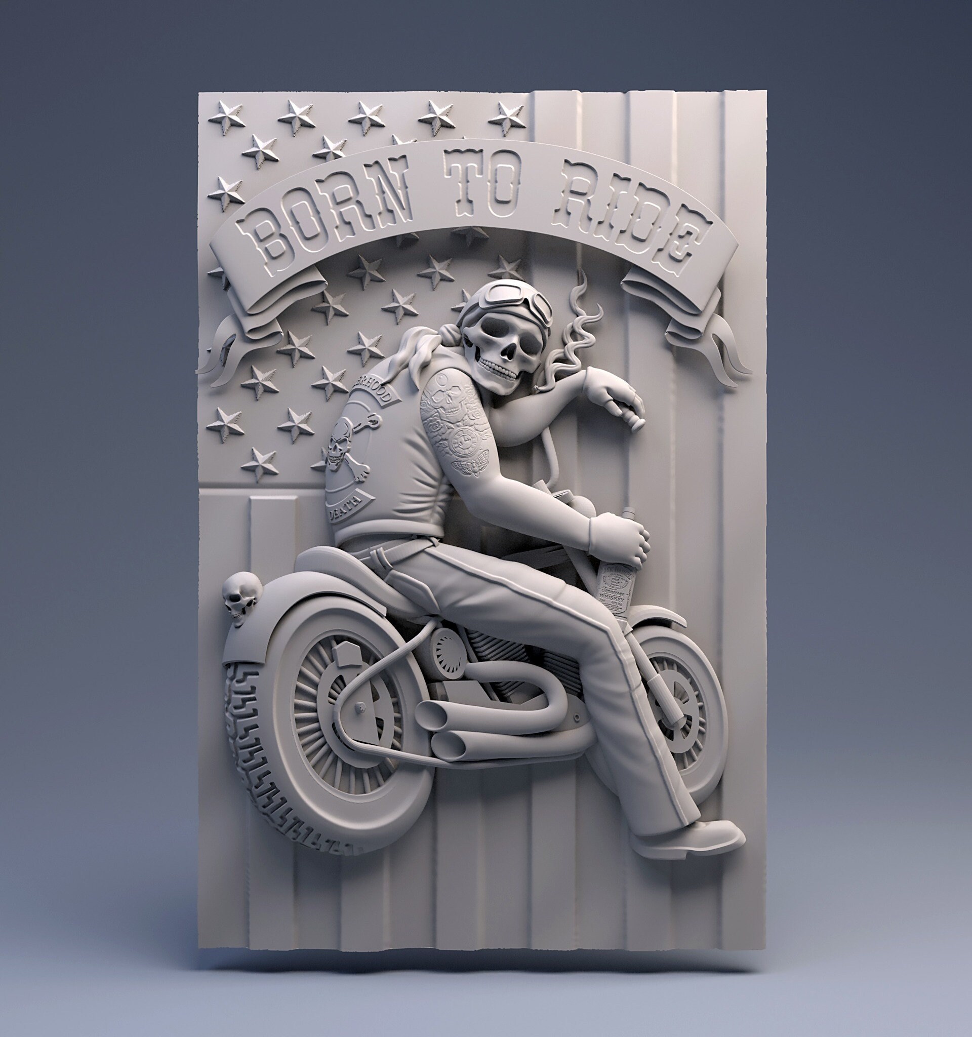 Biker Skull CNC Router File: Ride Forever 3D STL Model (digital File ...