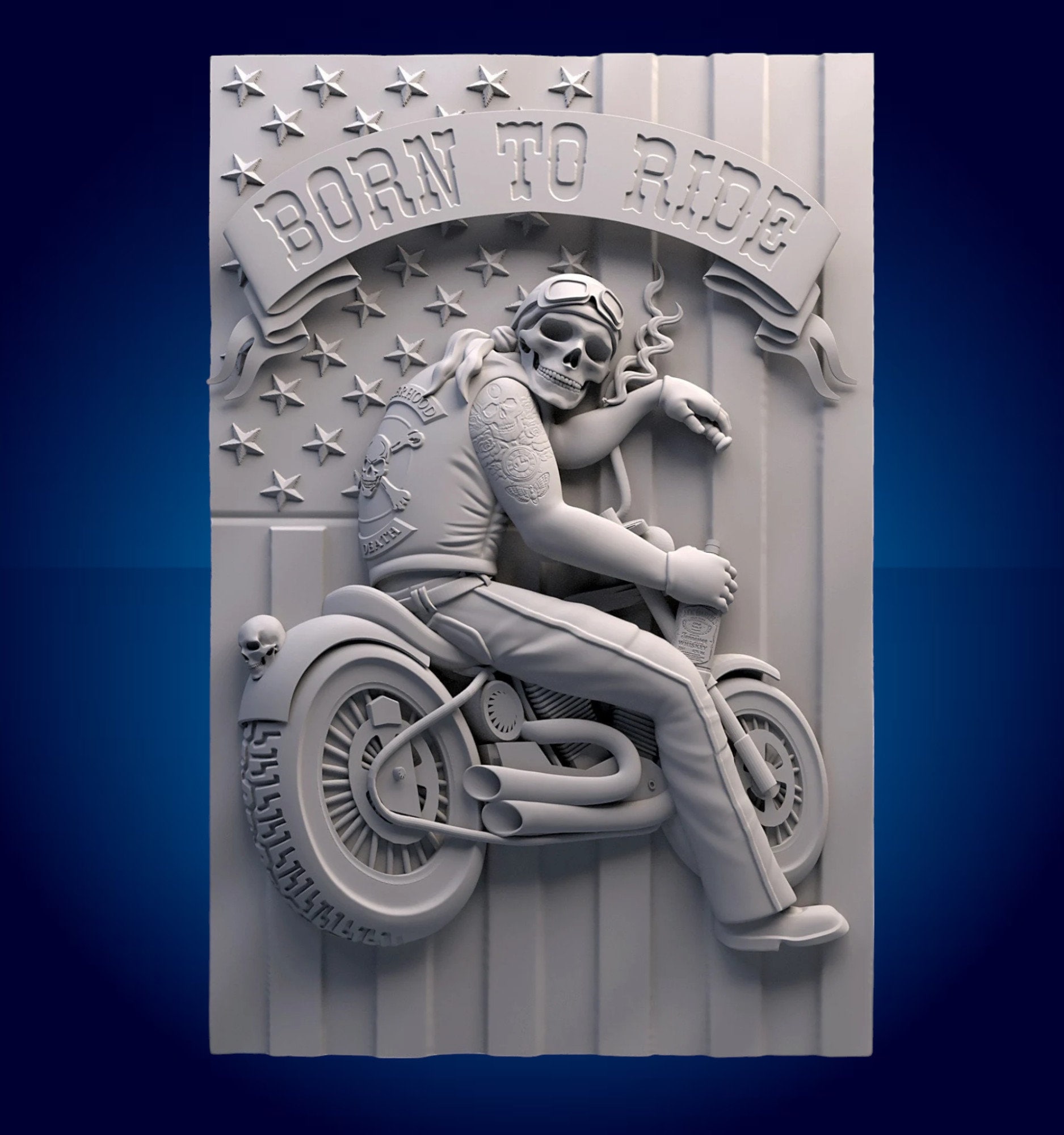 Biker Skull CNC Router File: Ride Forever 3D STL Model (digital File ...