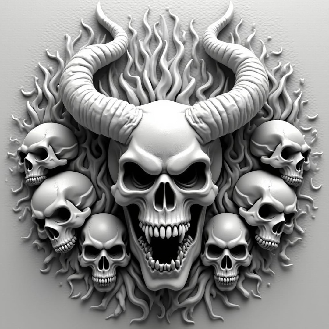 Skull With Horns 3D Model: CNC Router Files (STL) - Etsy