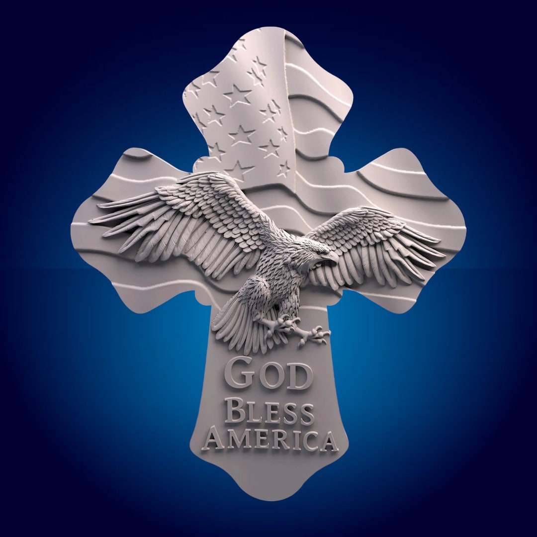 God Bless America Cross: Eagle & Flag 3D STL File - Etsy