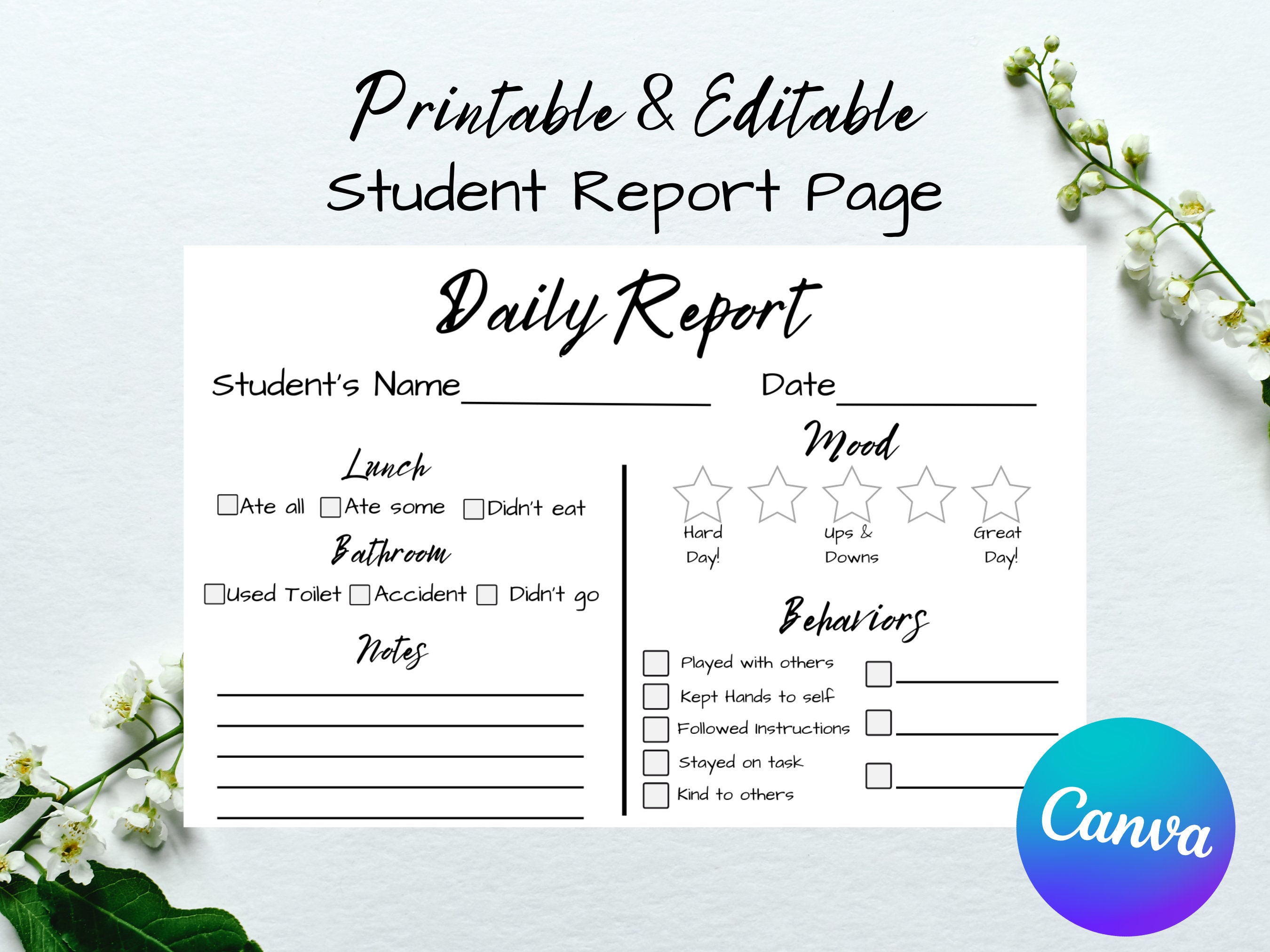 Daily Student Report Card Bundle// Canva Template // Teacher Parent ...