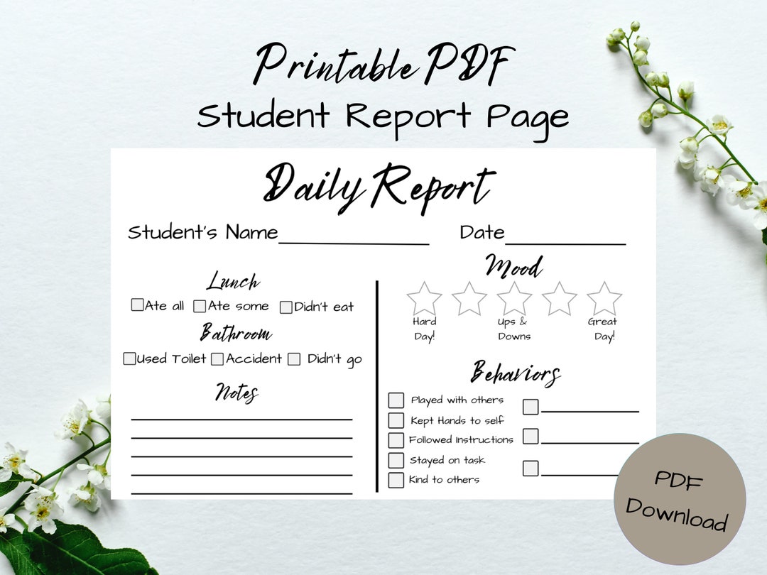 Daily Student Report Card Bundle// PDF Instant Download // Teacher ...