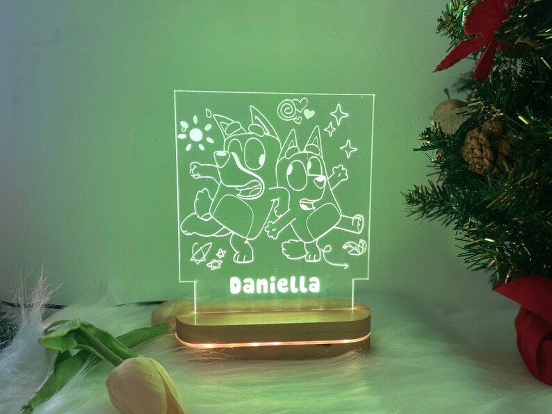 Personalized BLUEY Night Light Wood Base BLUEY Led Light - Etsy