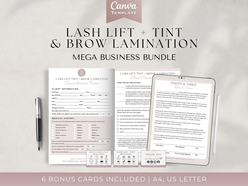 Editable Lash Lift and Brow Lamination Forms, Printable Esthetician Forms, Lash Intake and ...