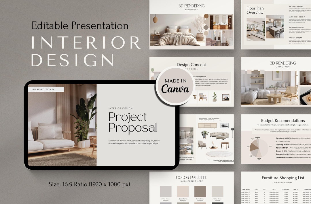 Interior Design Template, Client Presentation Template, Project ...