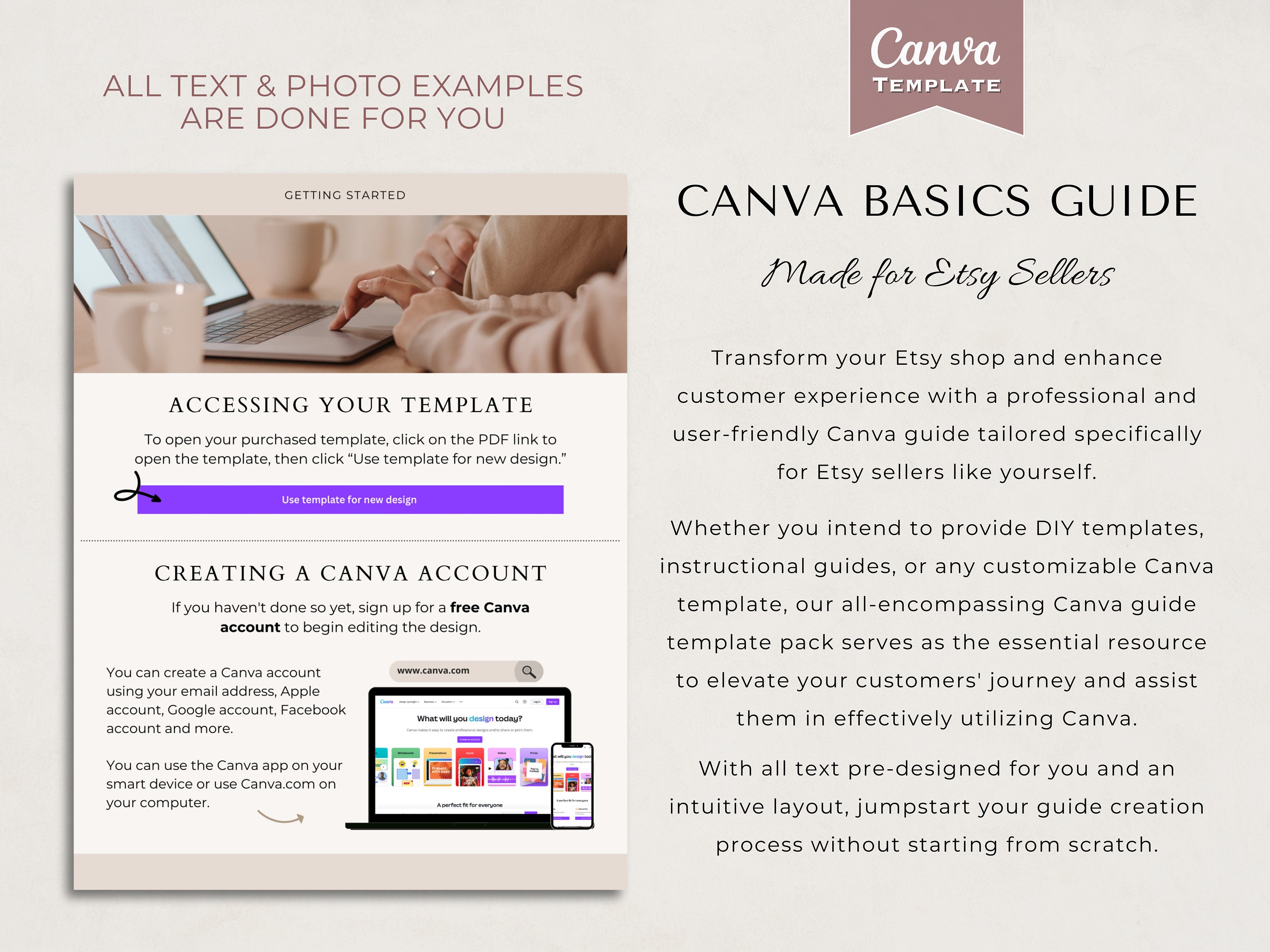 Canva Instructions Guide Template for Etsy Sellers, Digital Product ...