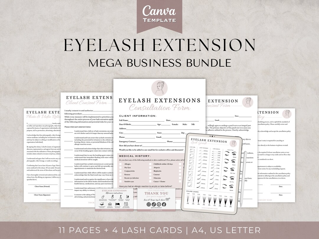 Eyelash Extension Form Bundle, Editable Lash Consent Forms, Lash Tech ...