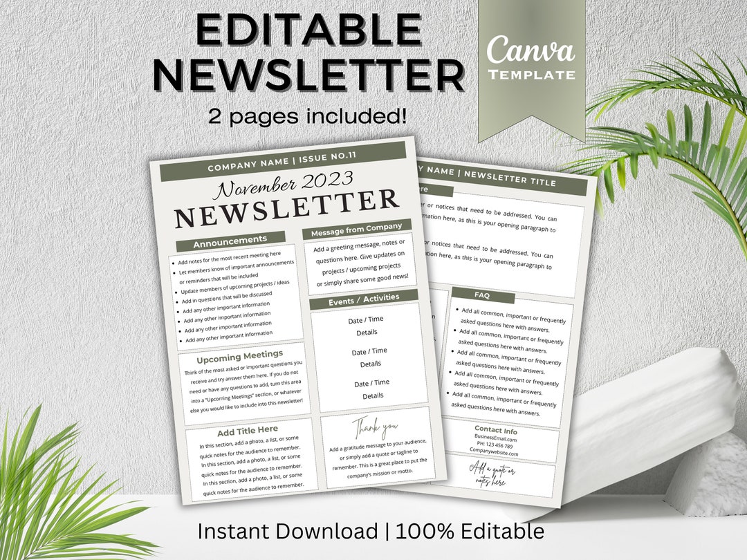 Editable Business Newsletter Template, Canva Layout (digital Download ...