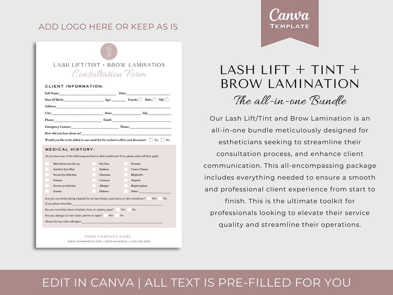 Editable Lash Lift and Brow Lamination Forms, Printable Esthetician ...