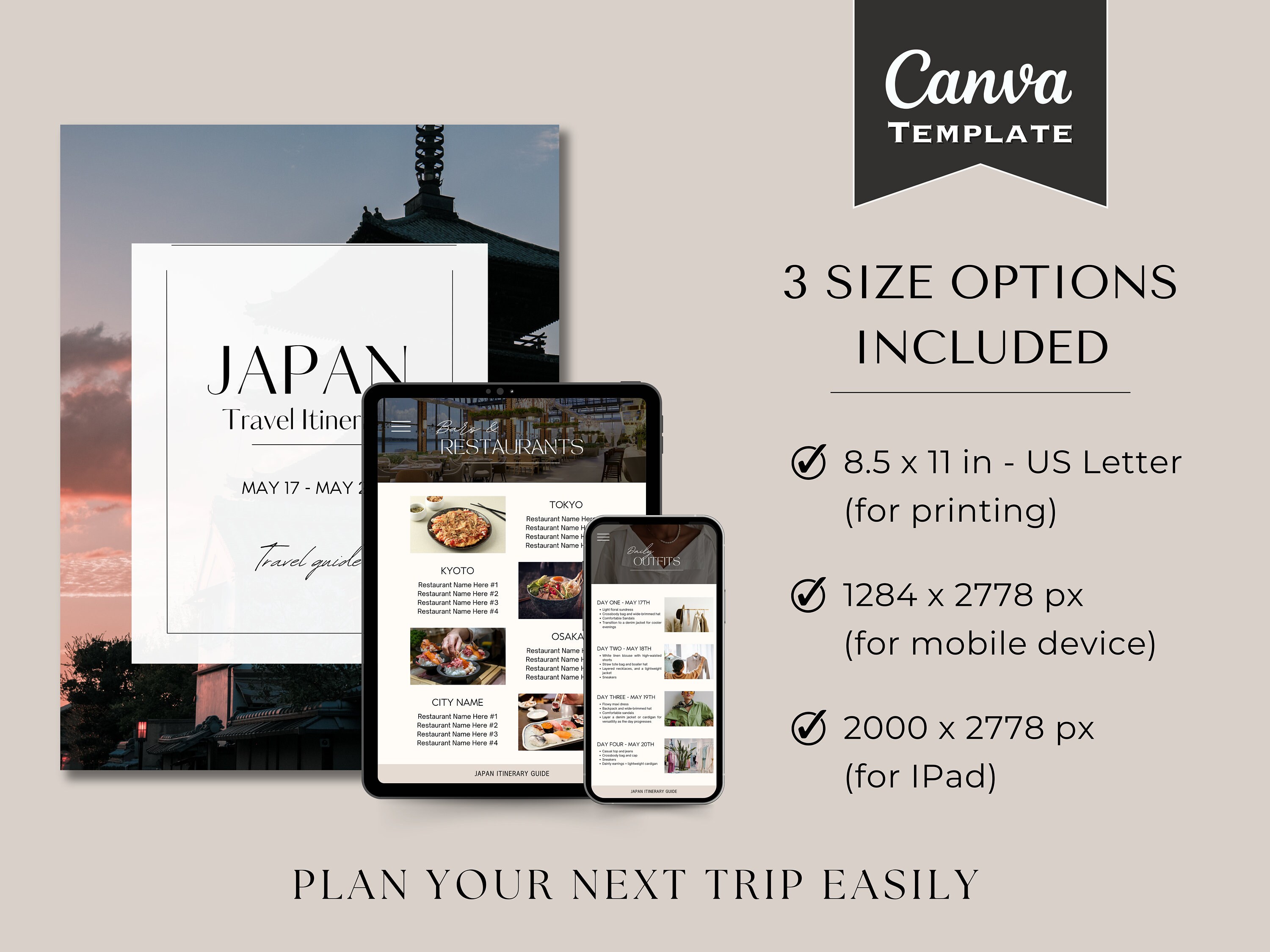 Japan Travel Itinerary Template, Printable Trip Itinerary, Digital ...