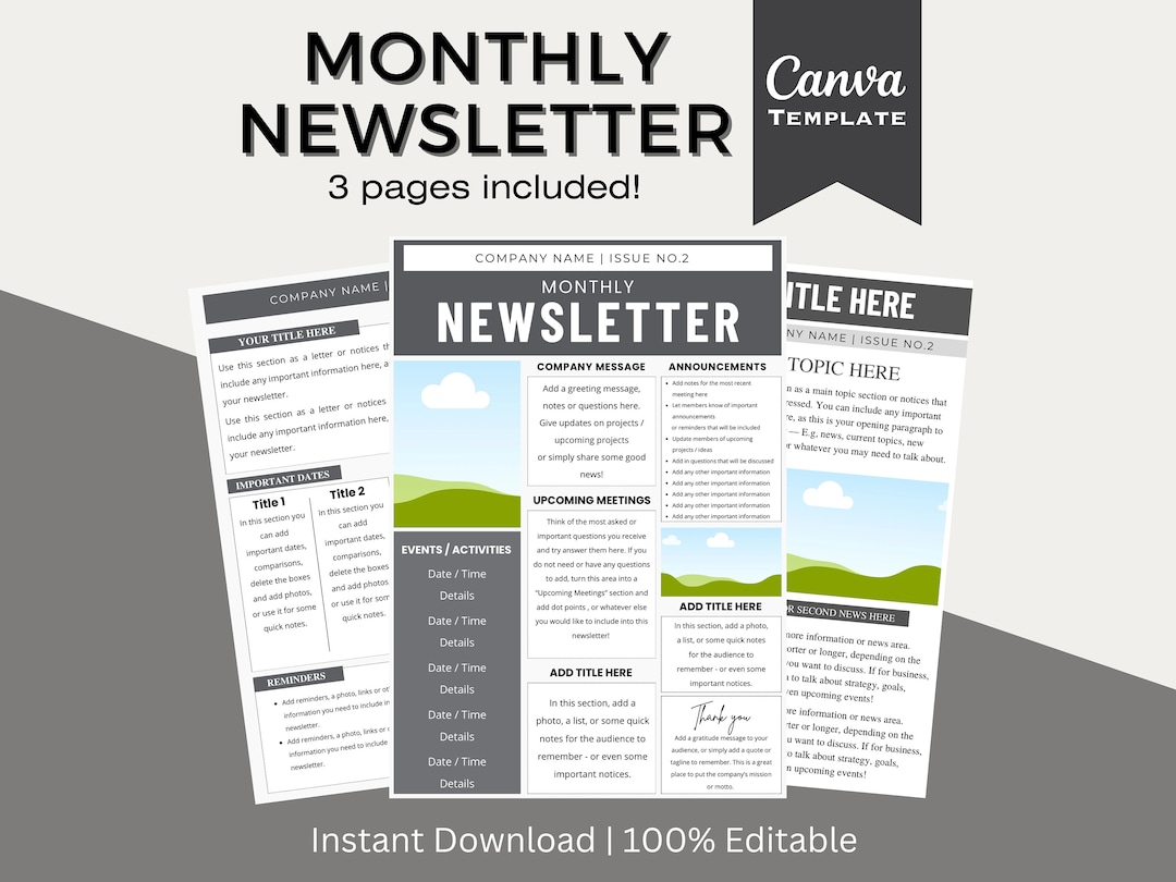 Editable Business Newsletter Template, Editable Newsletter Template ...