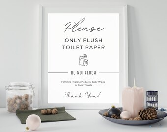 Airbnb Bathroom Sign, Flush Only Toilet Paper, Septic System, Do Not Flush Sign, Vacation Rental ...