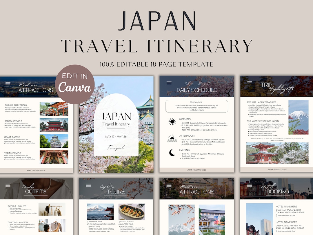 Japan Travel Itinerary Template, Printable Trip Itinerary, Digital ...