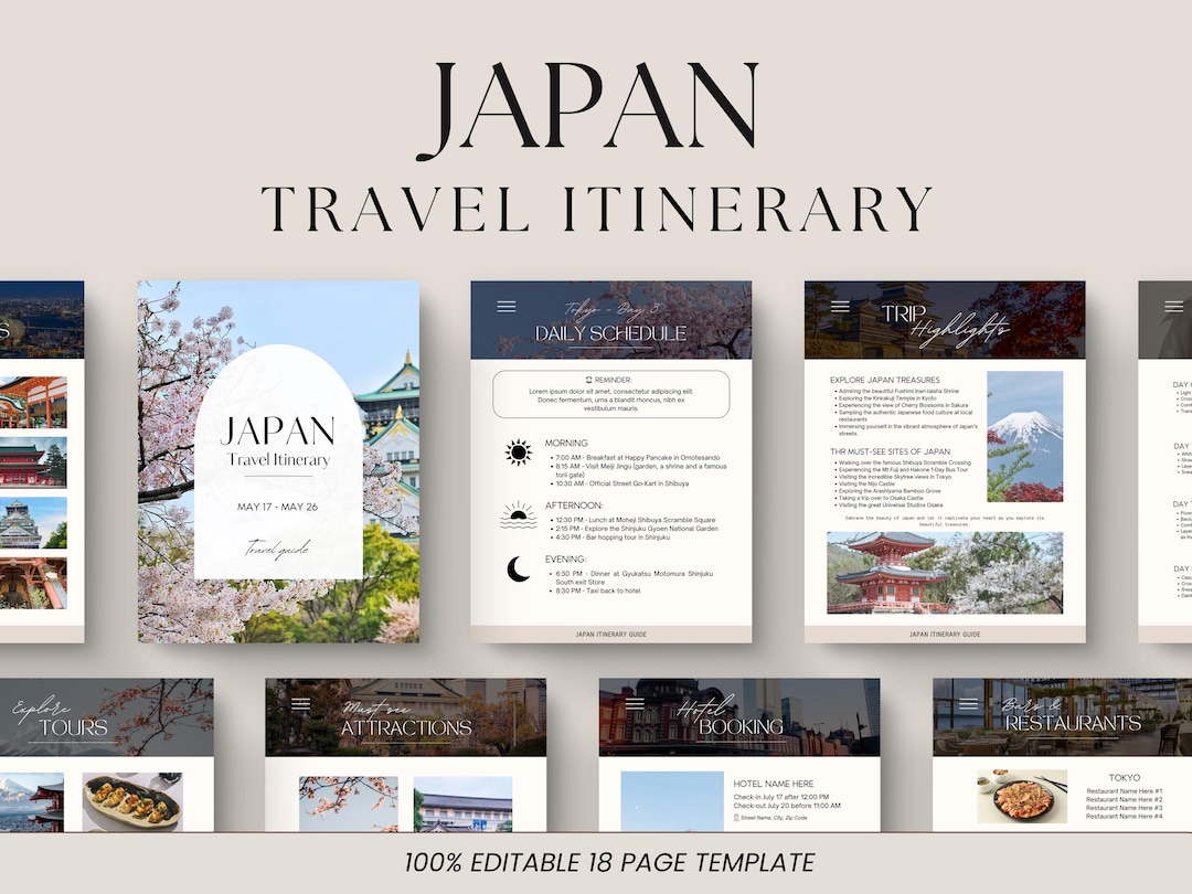 Japan Travel Itinerary Template, Editable Canva Planner (digital ...