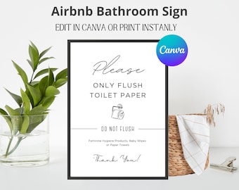Retro Airbnb Bathroom Printable Sign for Flushing Only Toilet Paper, Septic System, Do Not Flush ...