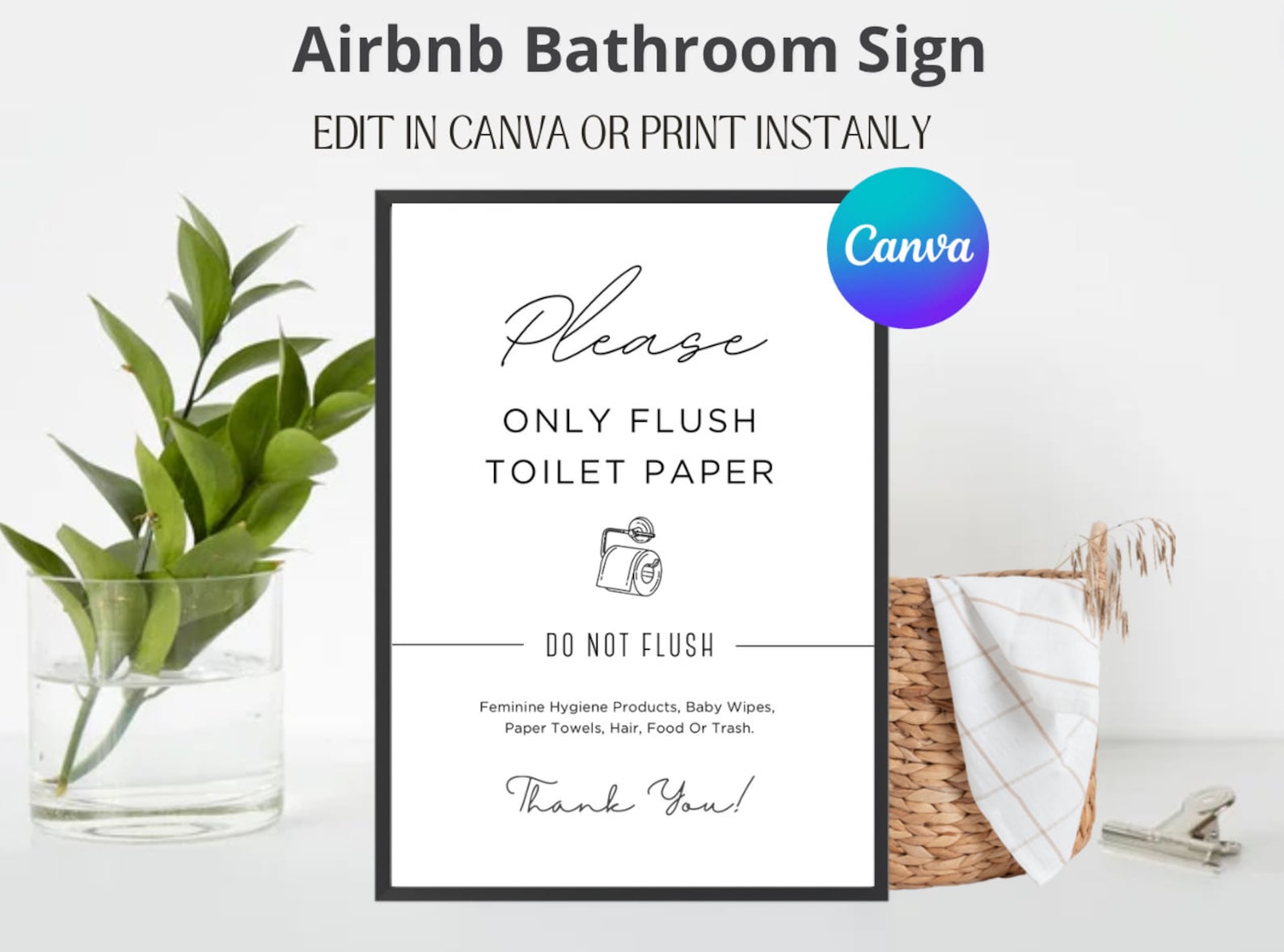 Airbnb Bathroom Sign, Flush Only Toilet Paper, Septic System, Do Not ...