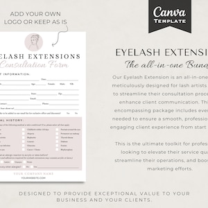 Eyelash Extension Form Bundle, Editable Lash Consent Forms, Lash Tech Consultation, Esthetician ...