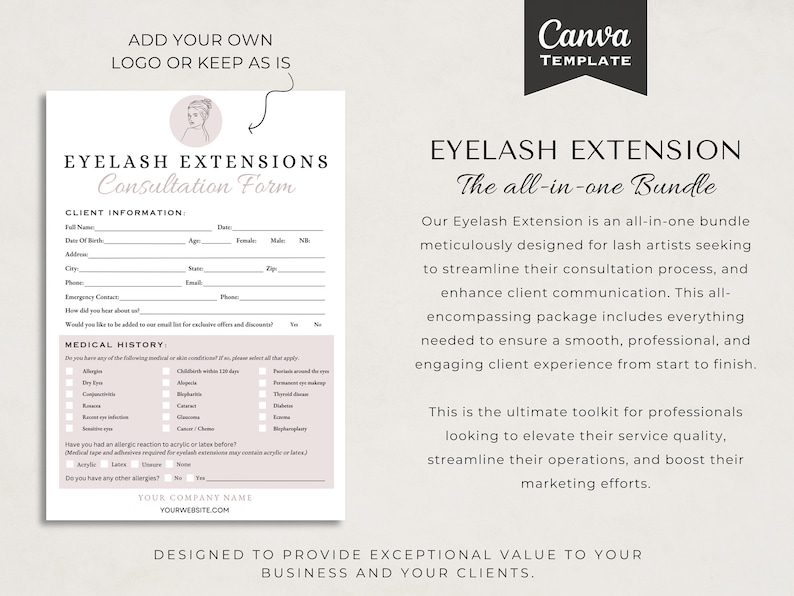 Editable Eyelash Extension Forms Bundle, Lash Tech Consultation ...