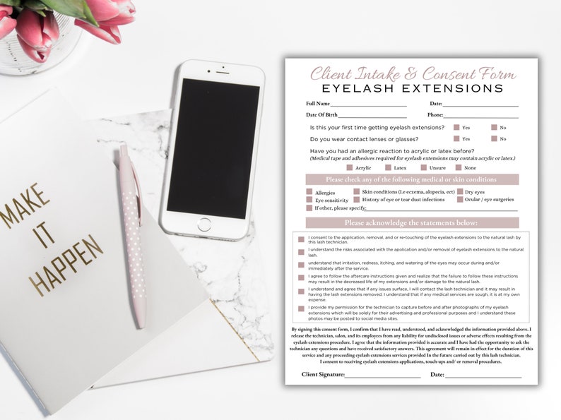 Editable Lash Extensions Consent Form, Lash Tech Consultation, Simple ...