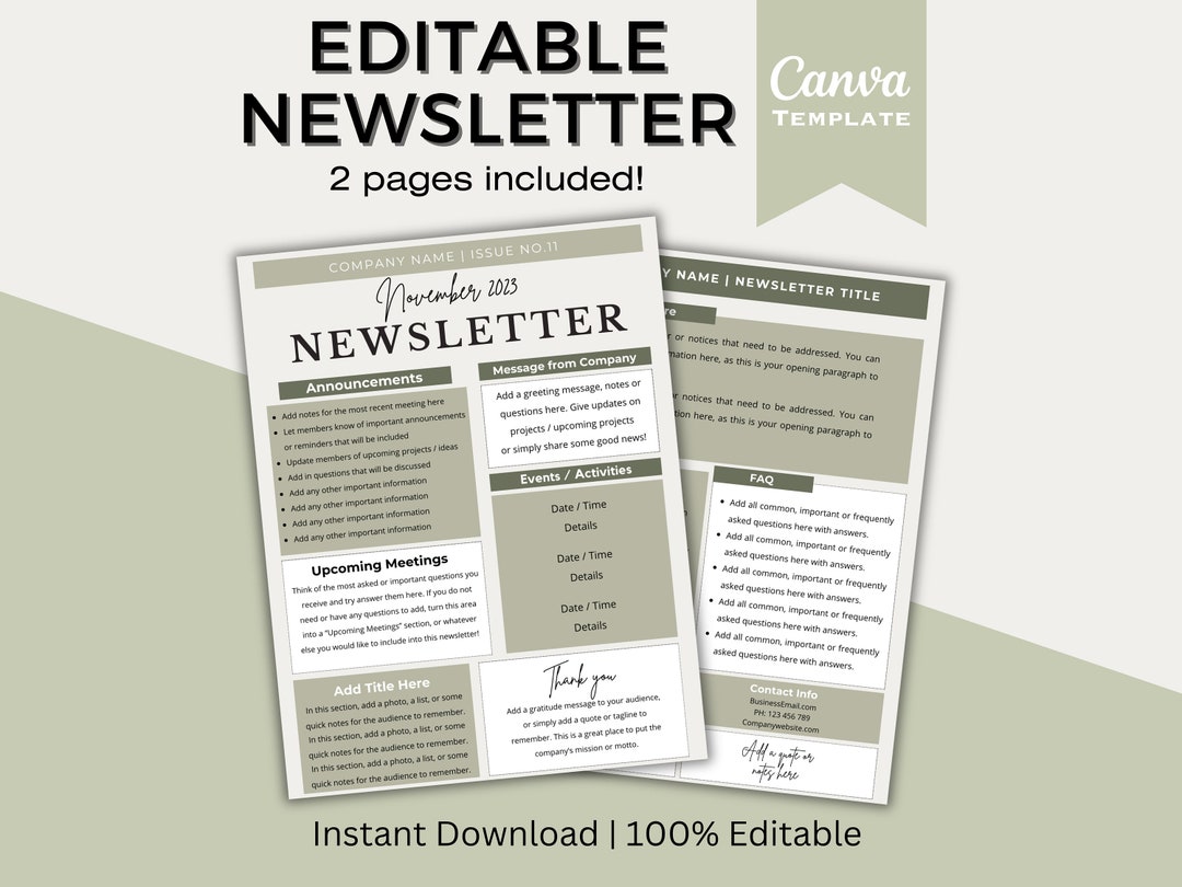 Editable Business Newsletter Template, Editable Newsletter Template ...