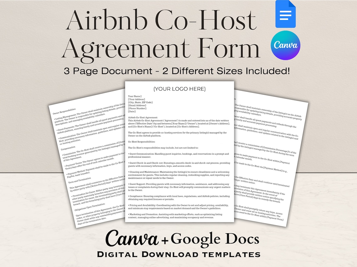 Airbnb Co-host Agreement Template | Customizable Short Term Rental ...