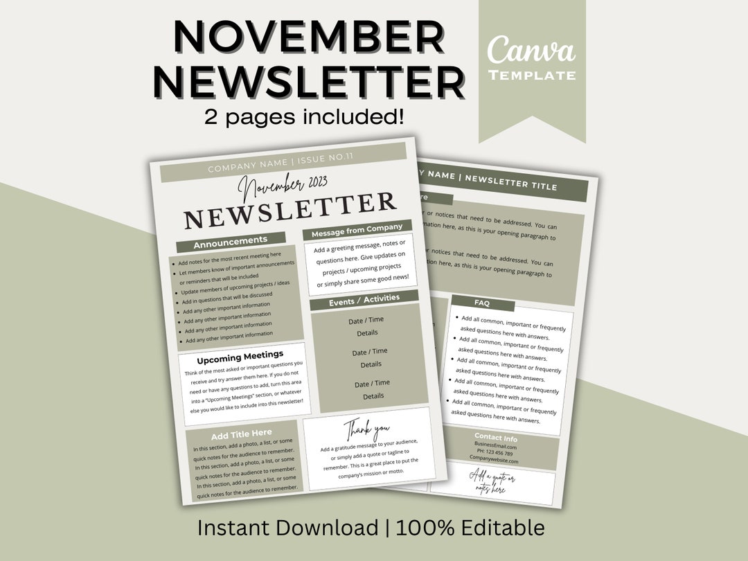 Editable Business Newsletter Template, Editable Newsletter Template ...